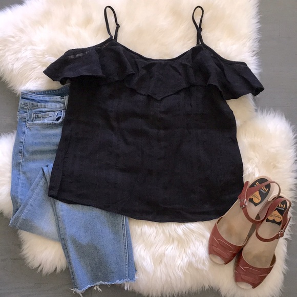 Old Navy | Tops | Old Navy Black Off Shoulder Ruffle Top Sz Small ...